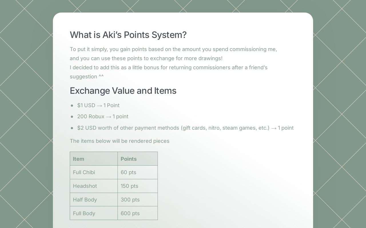 Aki's Points System